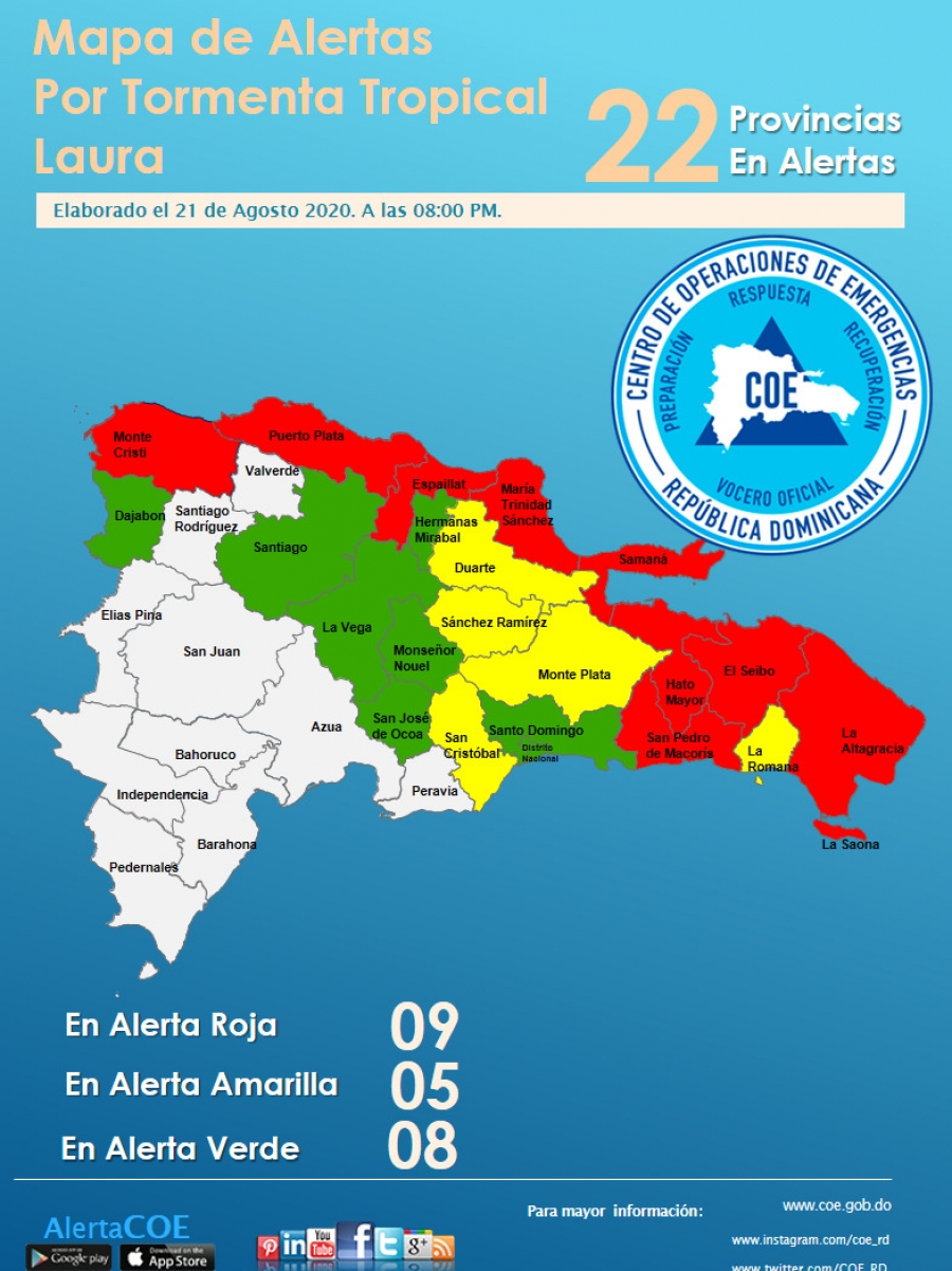 Centro de Operaciones de Emergencias | COE - COE eleva 9 provincias a ...